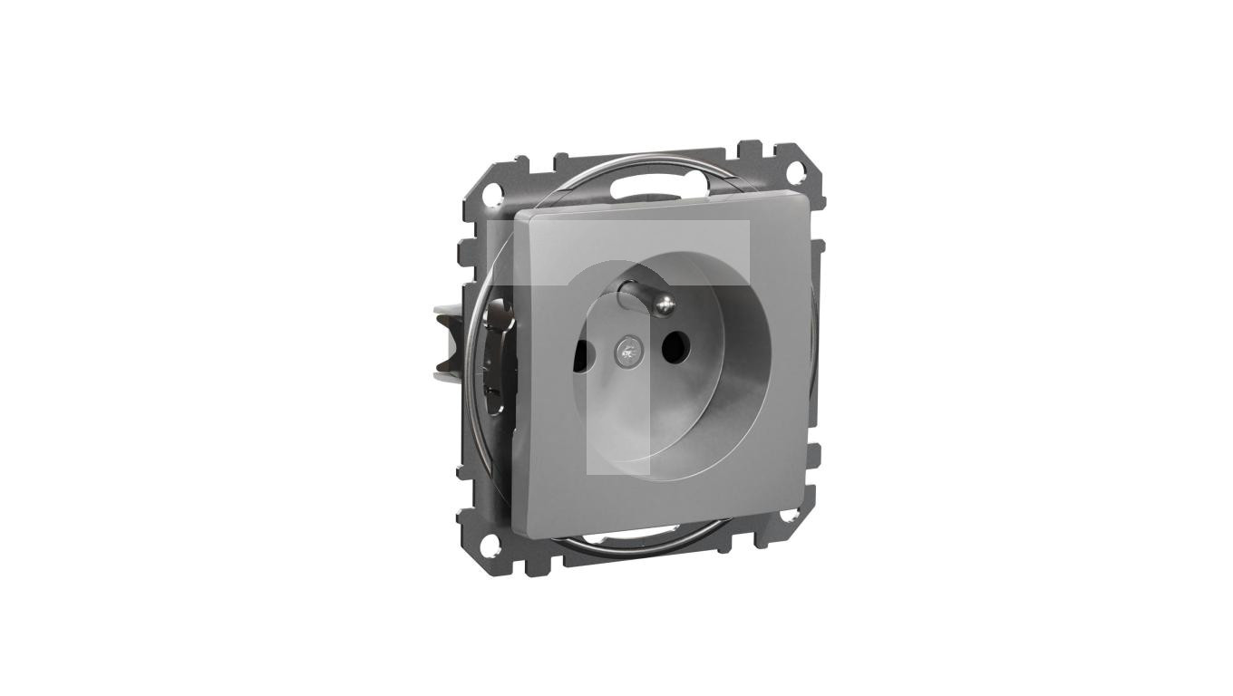 Gniazdo zasilające 2P+PE z przesłonami torów prądowych, srebrne ...