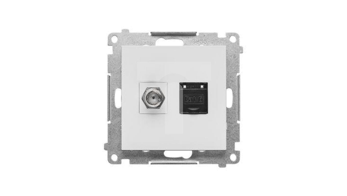 Simon 55 Gniazdo antenowe typu F” + RJ45 kat.6 (moduł) Jasnoszary mat ...