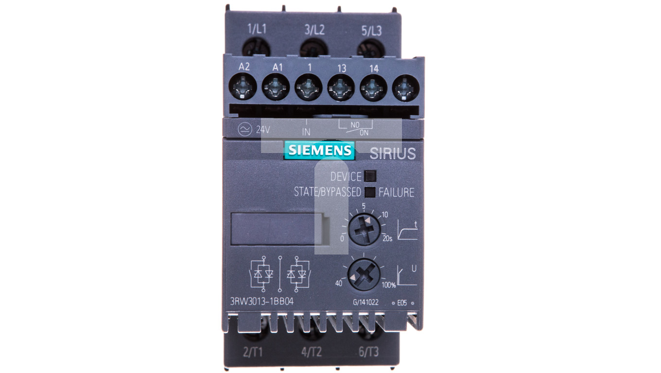 Softstart 3-fazowy 200-480VAC 3,6A 1,5kW/400V Uc=24V AC/DC S00 3RW3013 ...