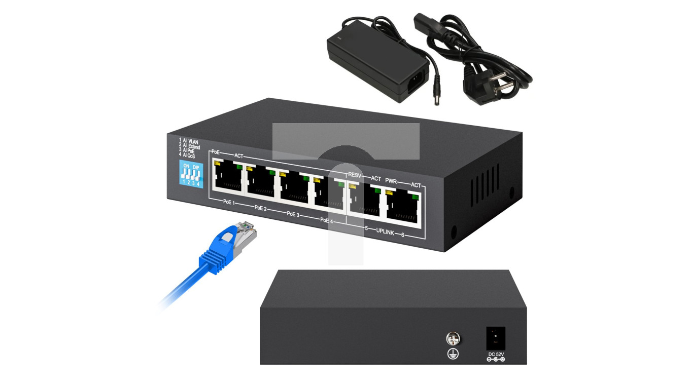 Switch PoE 4x 100Mb/s PoE/PoE+, 2x RJ45 Uplink 100Mb/s, 60W Extralink ...