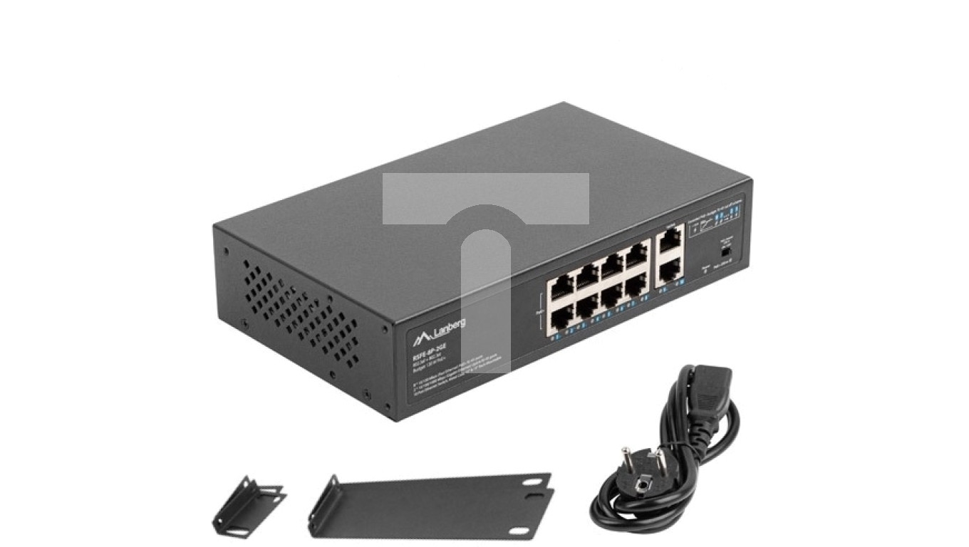 Switch RACK 10x port RJ45 (Fast Ethernet, w tym 8x PoE+ i 2x UpLink 1Gb ...