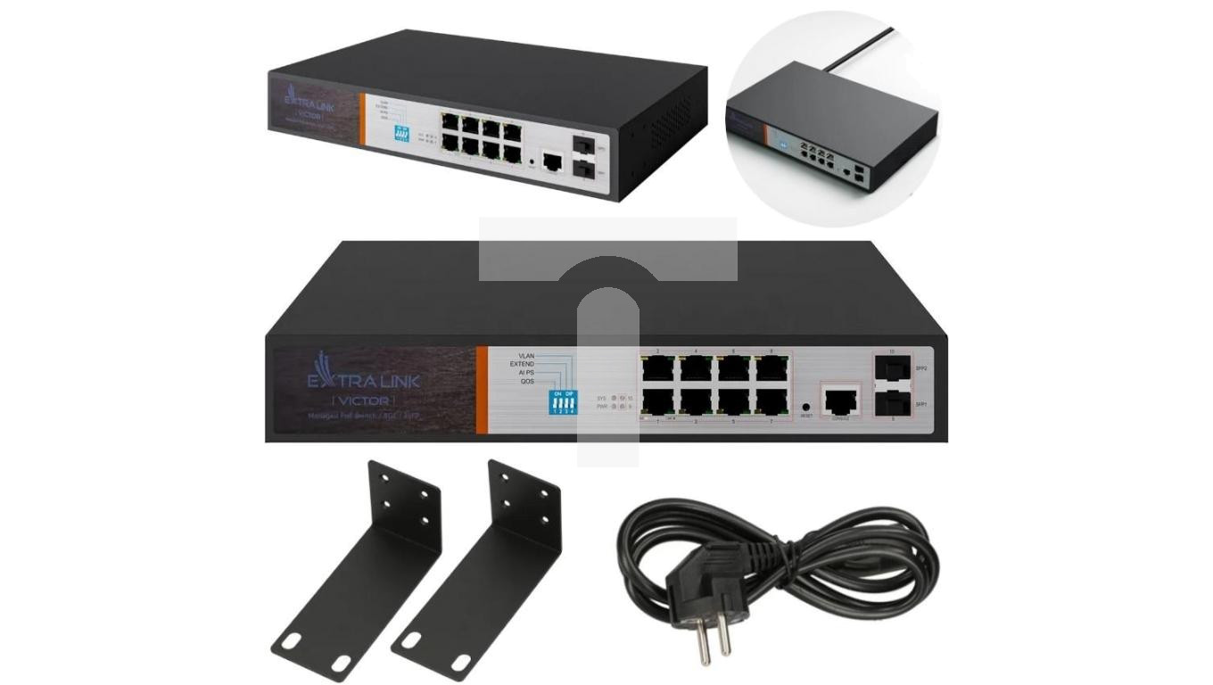 Switch desktop 10x port RJ45 (Fast Ethernet, w tym 8x PoE + 2x Uplink ...