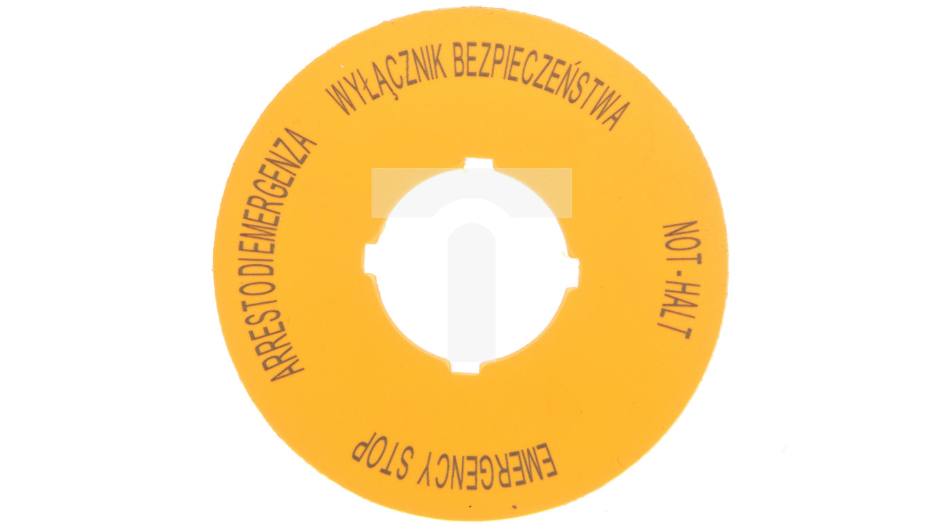 Tabliczka opisowa żółta okrągła EMERGENCY STOP (4 języki) M22-XBK15 ...