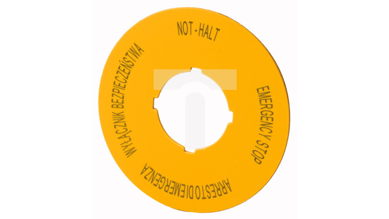 Tabliczka opisowa żółta okrągła EMERGENCY STOP (4 języki) M22-XBK15 ...