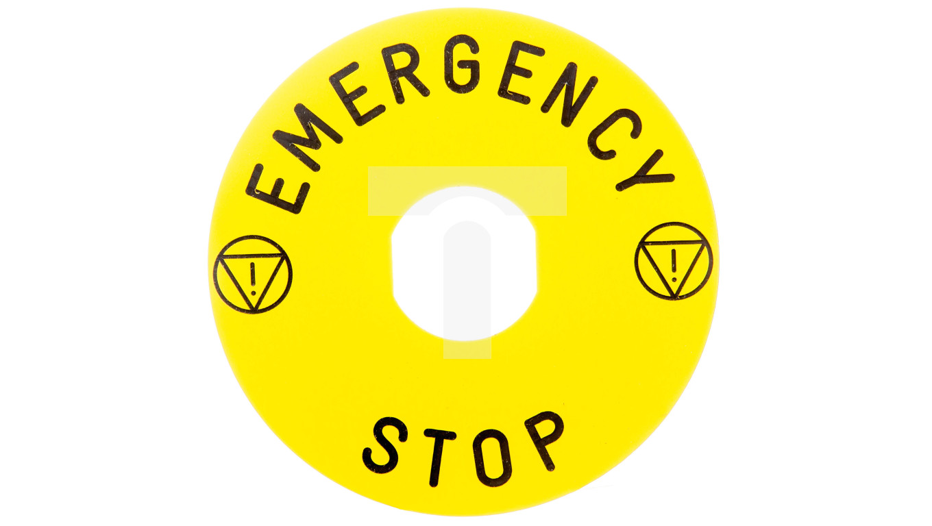 Tabliczka opisowa żółta okrągła fi90 EMERGENCY STOP ZBY8330 – Schneider ...