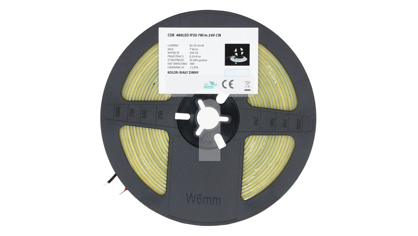 Taśma 480x LED COB 2835 7W/mb biała zimna IP20 24V op=5m – EURO LED ...