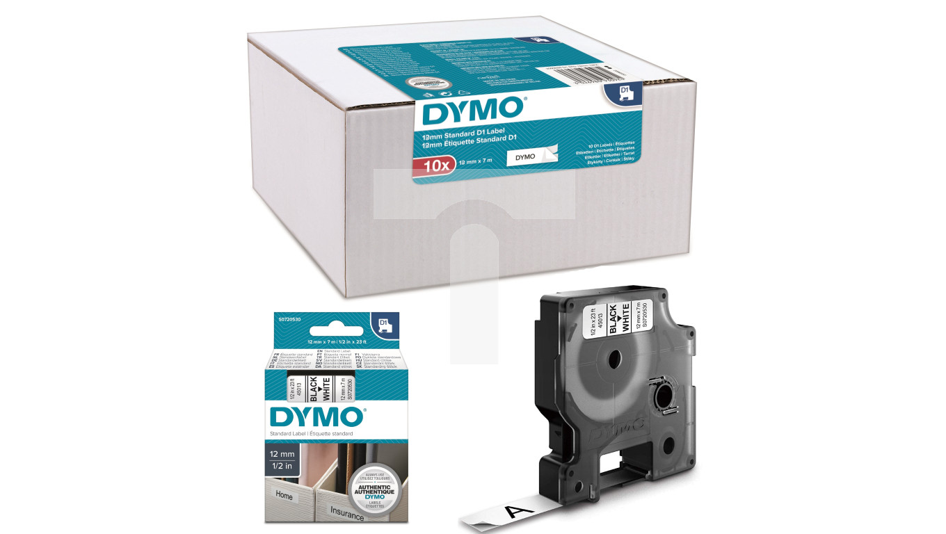 Taśma DYMO D1 12mm x 7m czarny/ biały PACK /10szt./ – Dymo | TIM SA