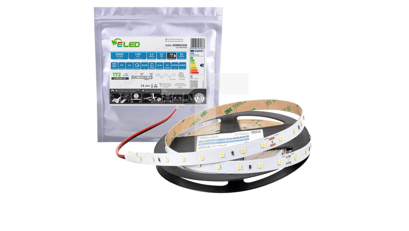 Taśma LED 2835 320 SMD 24V 6.4W 172lm/W zimna 6500K IP54 - ED00031539 ...