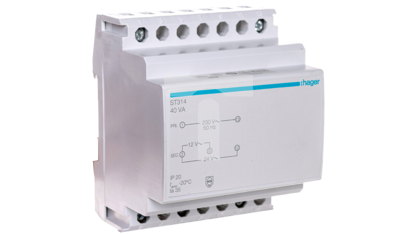 Transformator bezpieczeństwa 230/12-24V AC 40VA ST314 – HAGER POLO | TIM SA