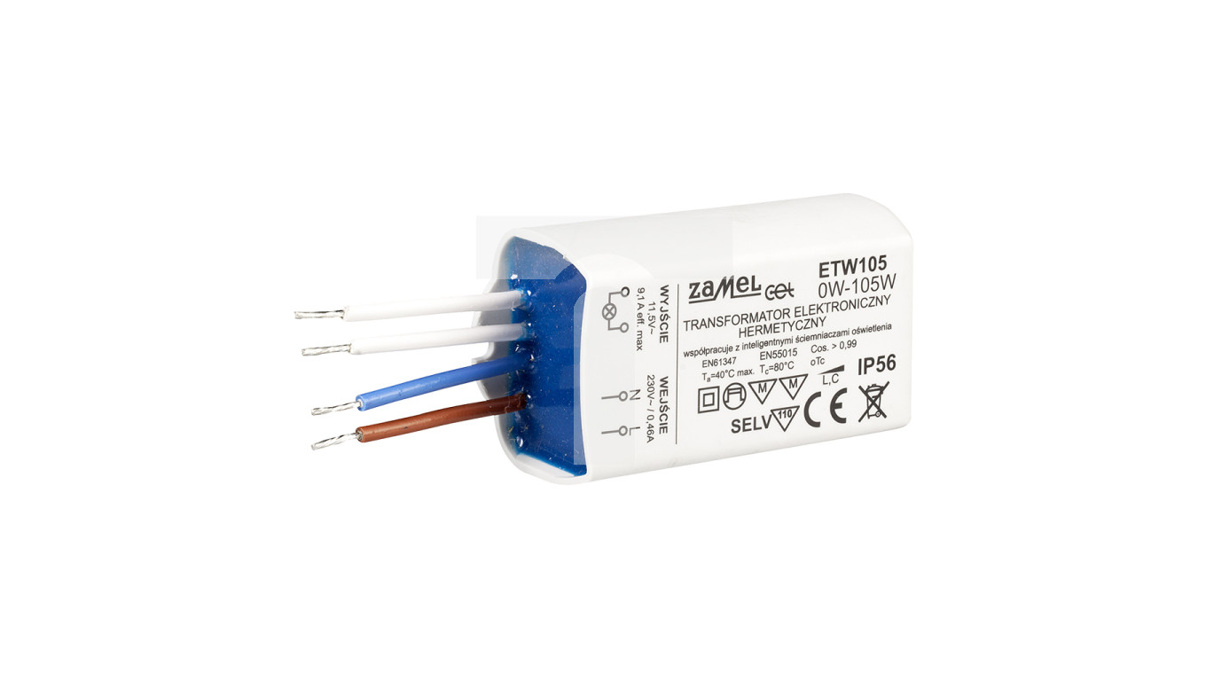 Transformator elektroniczny zalewany 230/11,5V 0-105W ETW105 LDX10000032 – ZAMEL | TIM SA