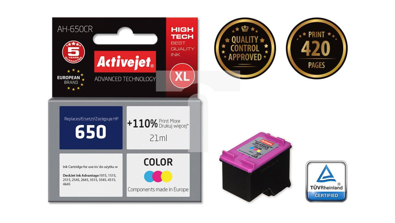 Tusz Activejet AH-650CR (zamiennik HP 650 CZ102AE Premium 21 ml kolor ...