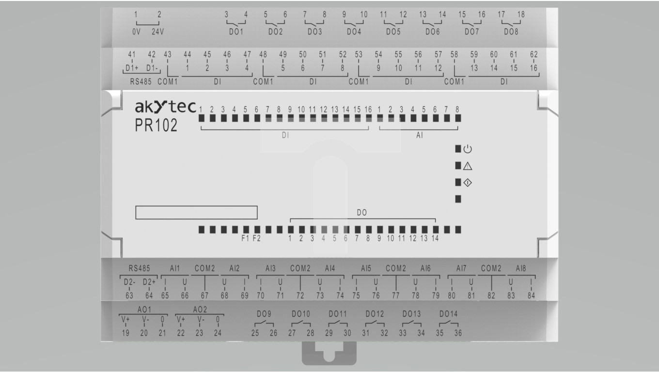 Uniwersalny, programowany sterownik PLC, 16DI, 8AI (u/i/r/DI), 2AO (u/i ...