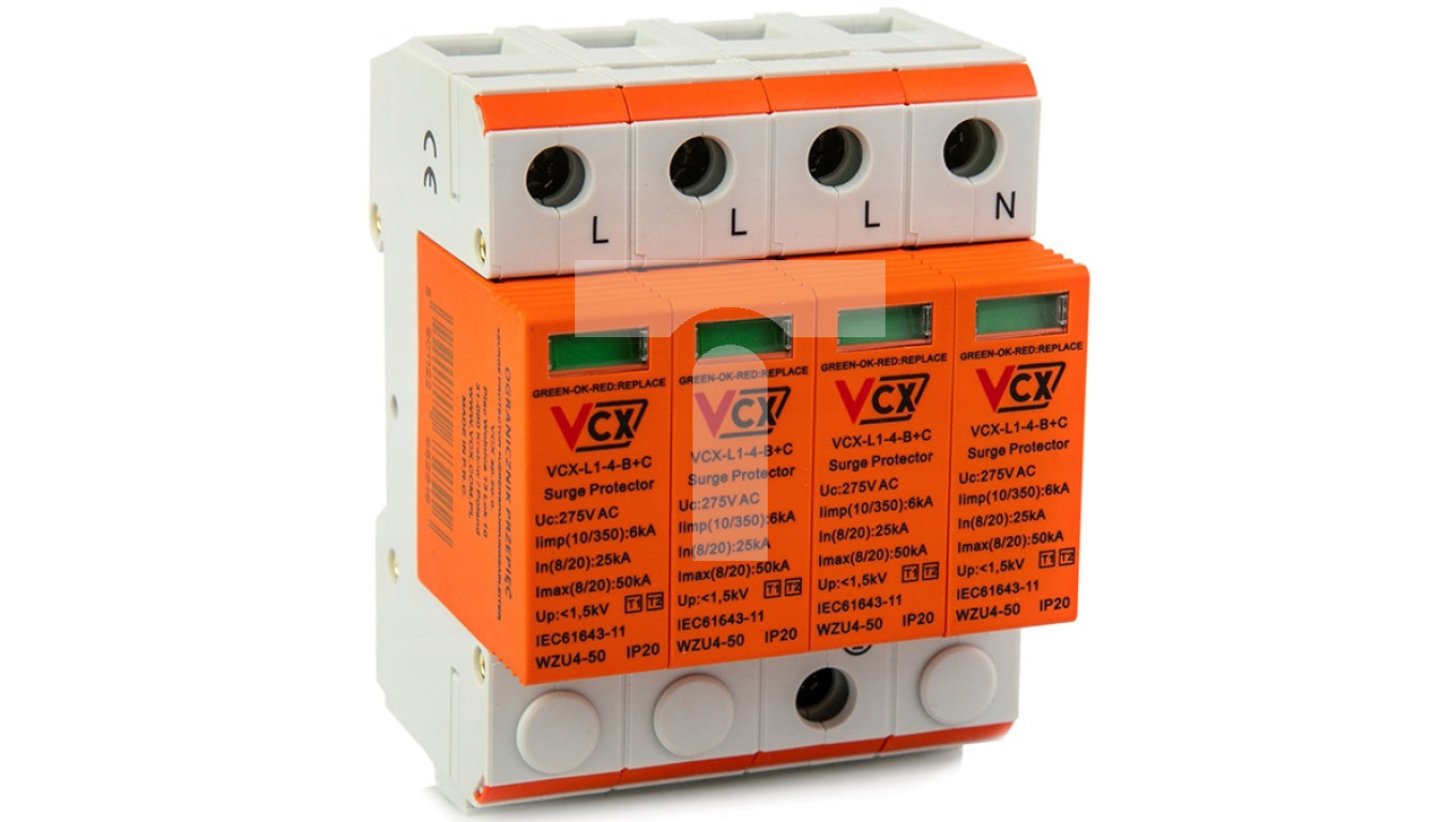 VCX Ogranicznik ochronnik przepięć 4P B+C (T1+T2) 6kA PRO – VCX | TIM SA