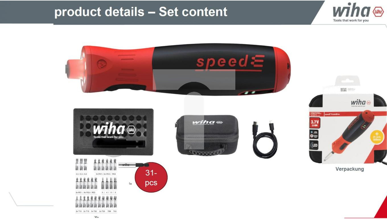 Wkrętak elektryczny dynamometryczny speedE PocketDrive z zestawem 31 ...