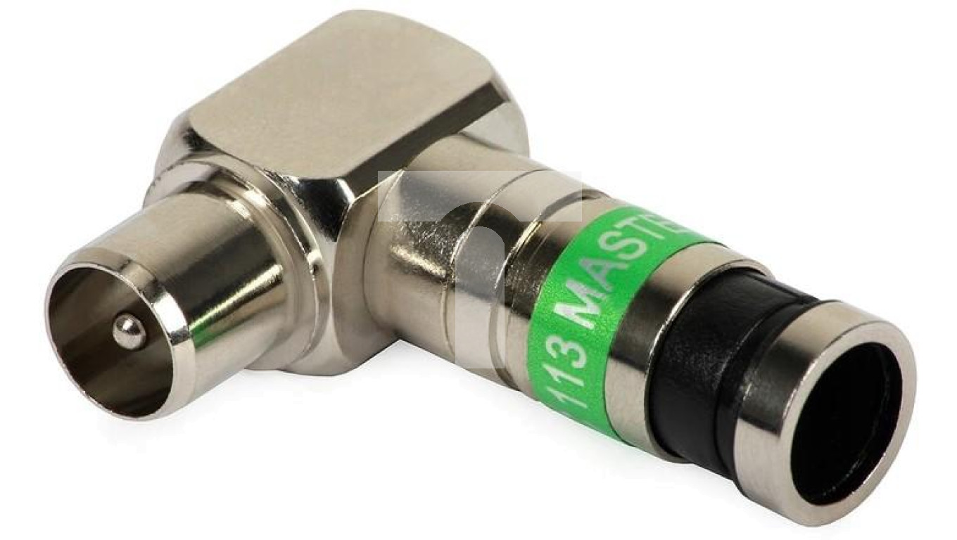 Wtyk antenowy IEC TV kompresyjny kątowy zielony MASTER na przewód ...