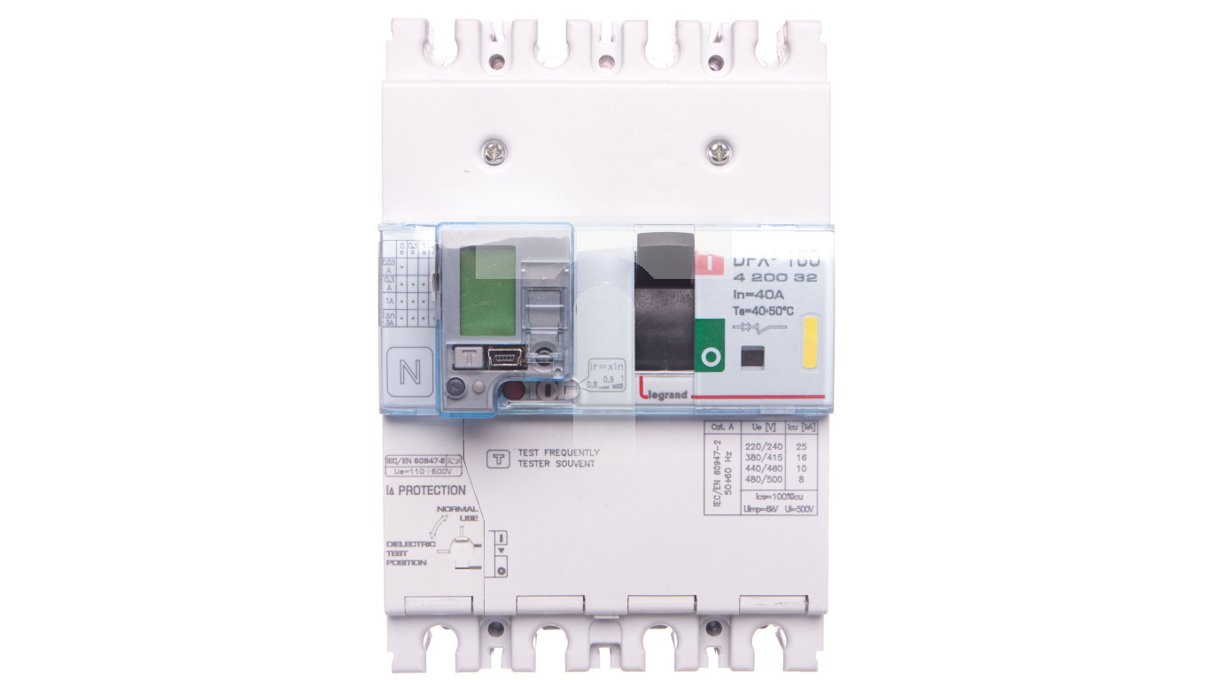 Wyłącznik mocy 4P 40A 16kA z zabezpieczeniem różnicowoprądowym DPX3 160 ...