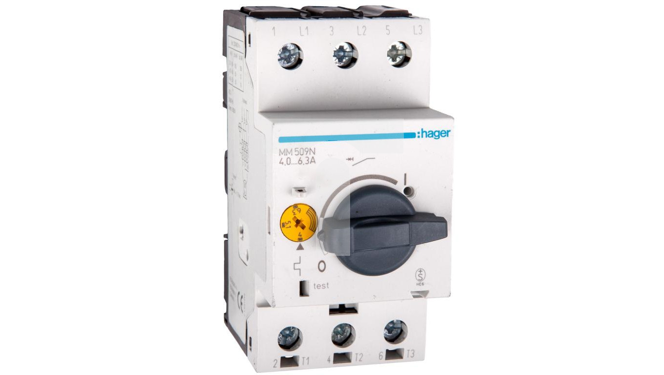Wyłącznik silnikowy 3P 2,2kW 4-6,3A MM509N – HAGER POLO | TIM SA