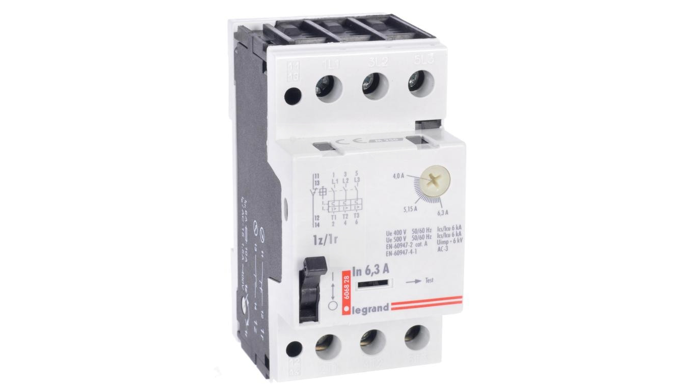 Wyłącznik silnikowy 3P 2,5kW 4-6,3A M 250 1R/1Z 6,3 606828 – LEGRAND | TIM SA