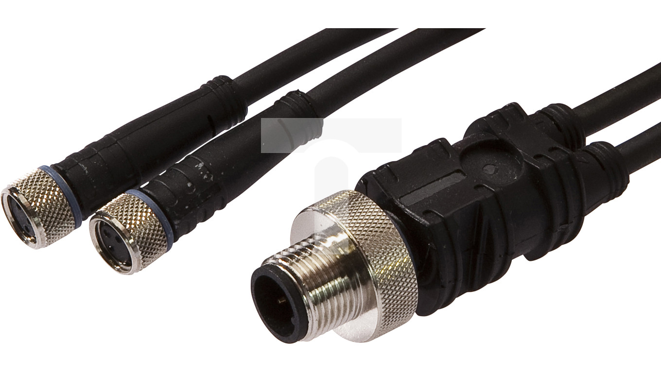 Y kabel połączeniowy, 1m, 2x M8 żeński (gniazdo) 3pin prosty, 1x M12 ...