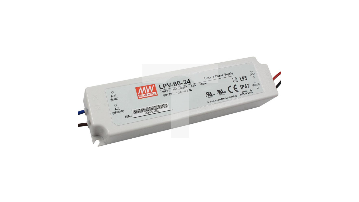 Zasilacz led Mean Well LPV-60-24 60W 24V ip67 – MEAN WELL | TIM SA
