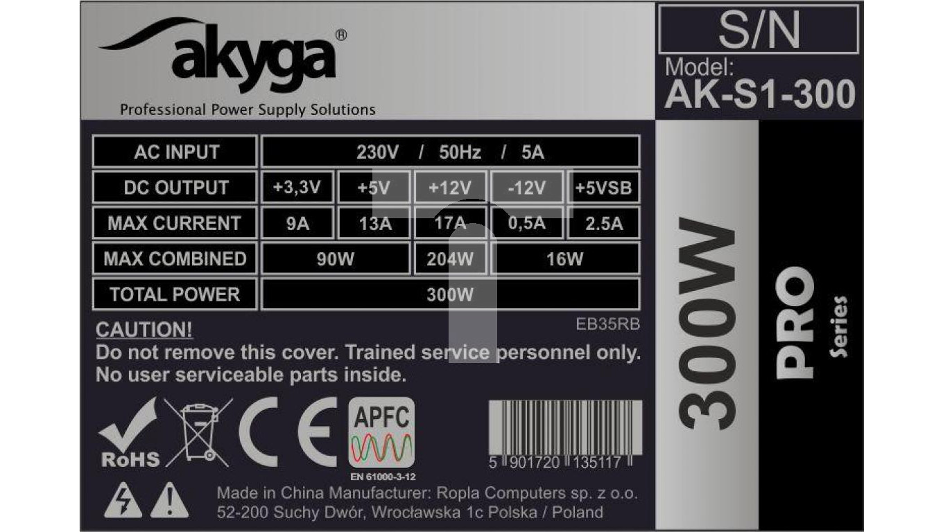 Zasilacz SFX 300W Akyga AK-S1-300 P4 2x SATA 2x Molex PFC FAN 8cm – Akyga | TIM SA
