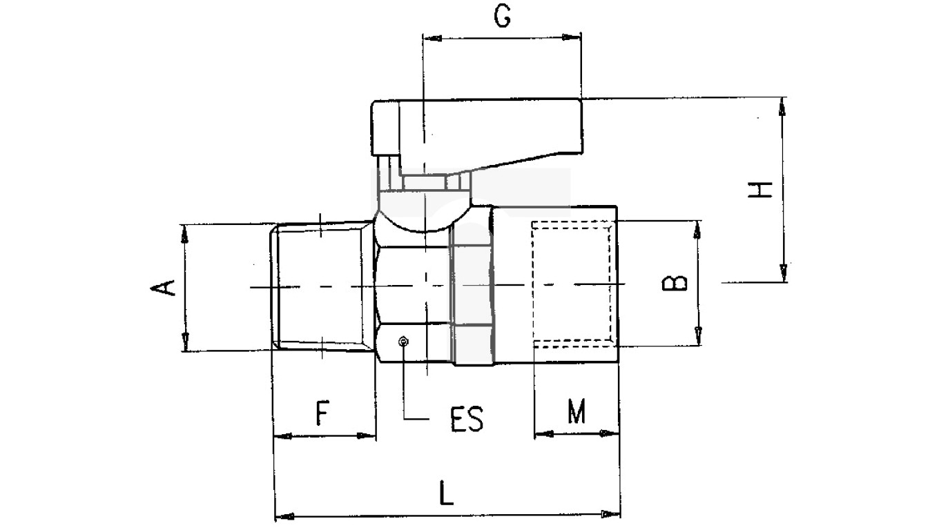 Zawór kulowy Ghilux mini R 3/8 GZ - R 3/8 GW, PN20, gwintowany, mosiądz niklowany, PTFE/NBR ...