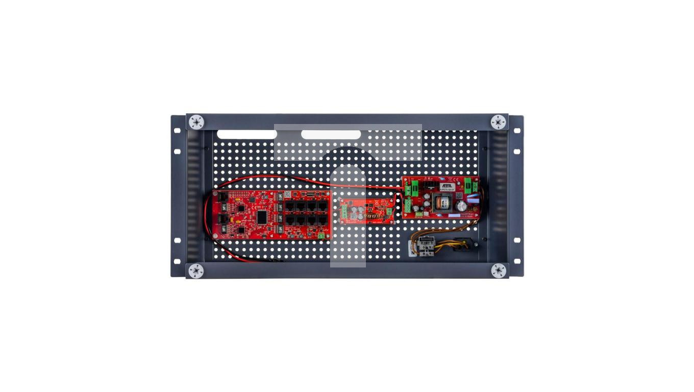 Zestaw buforowy do 8 kamer IP switch PoE 8P+2G w obudowie RACK ABOX-R5U0 (1x AKU 18Ah), zasilacz ...