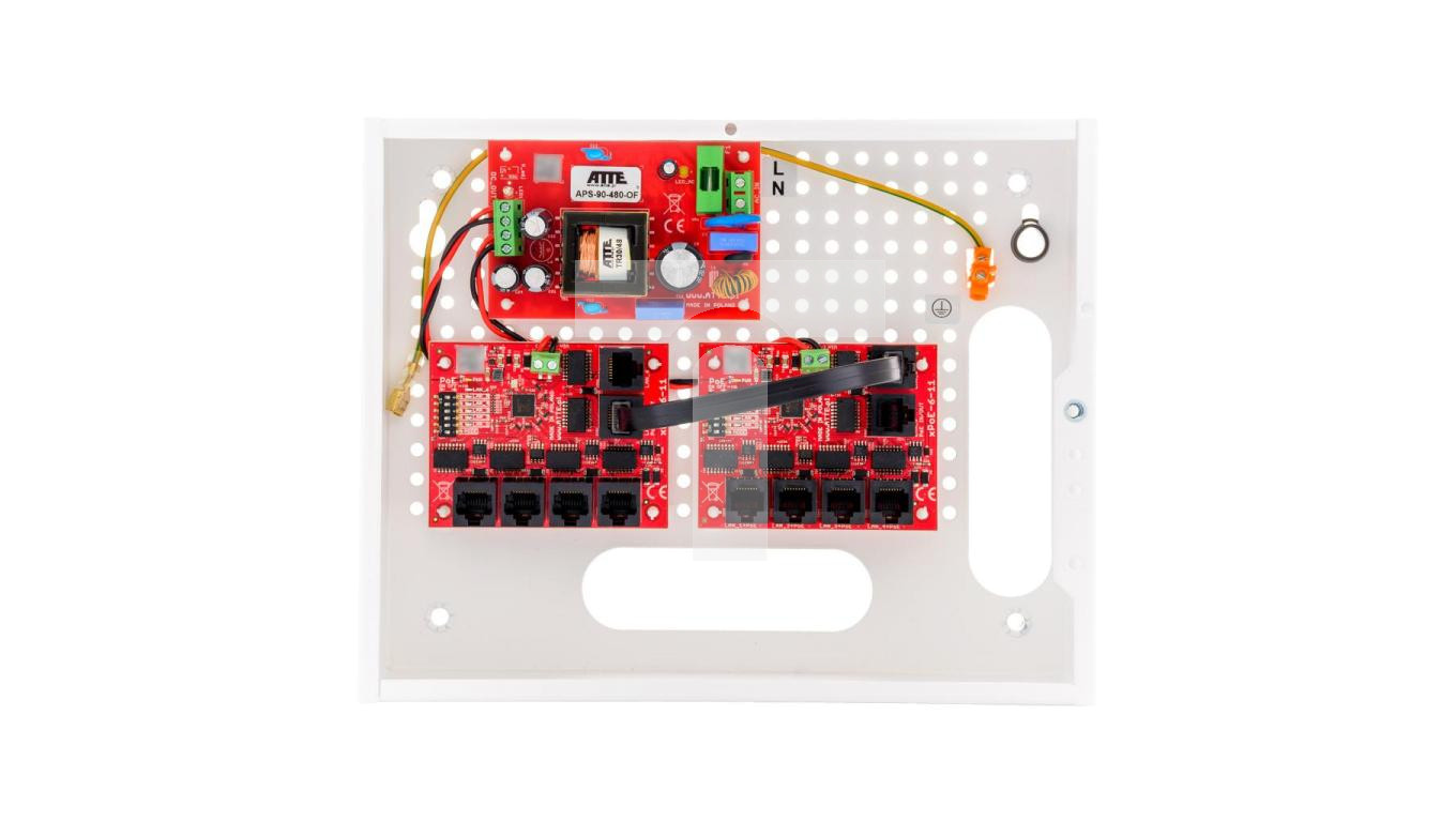 Zestaw do 9 kamer IP switch PoE 9P+1UP w obudowie wewnętrznej ABOX-E, zasilacz 96W – ATTE POWER ...