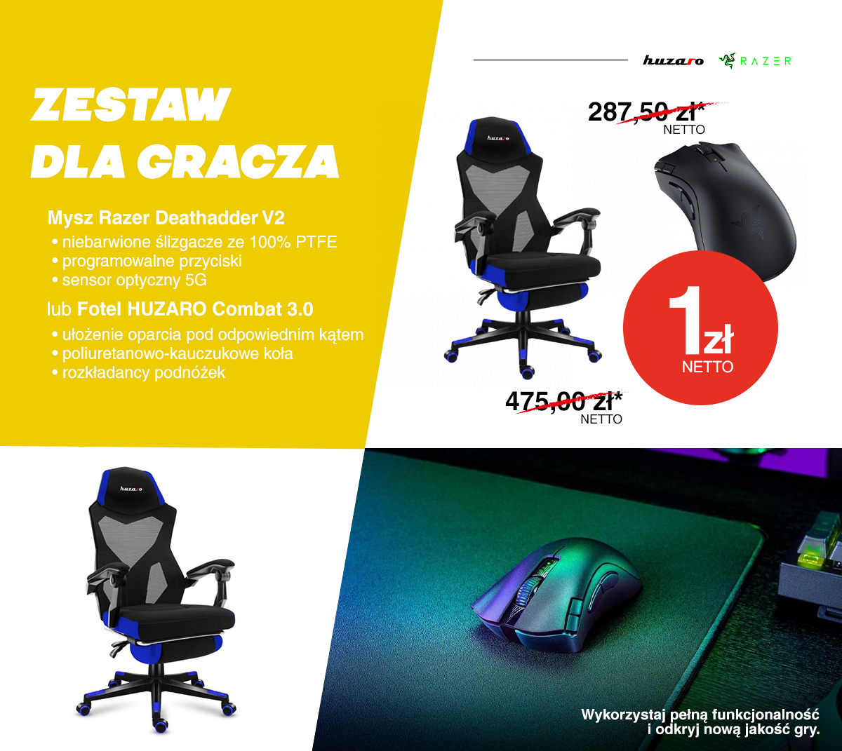 Mysz Razer Deathadder V2 X HyperSpeed lub Fotel HUZARO Combat 3.0 ...