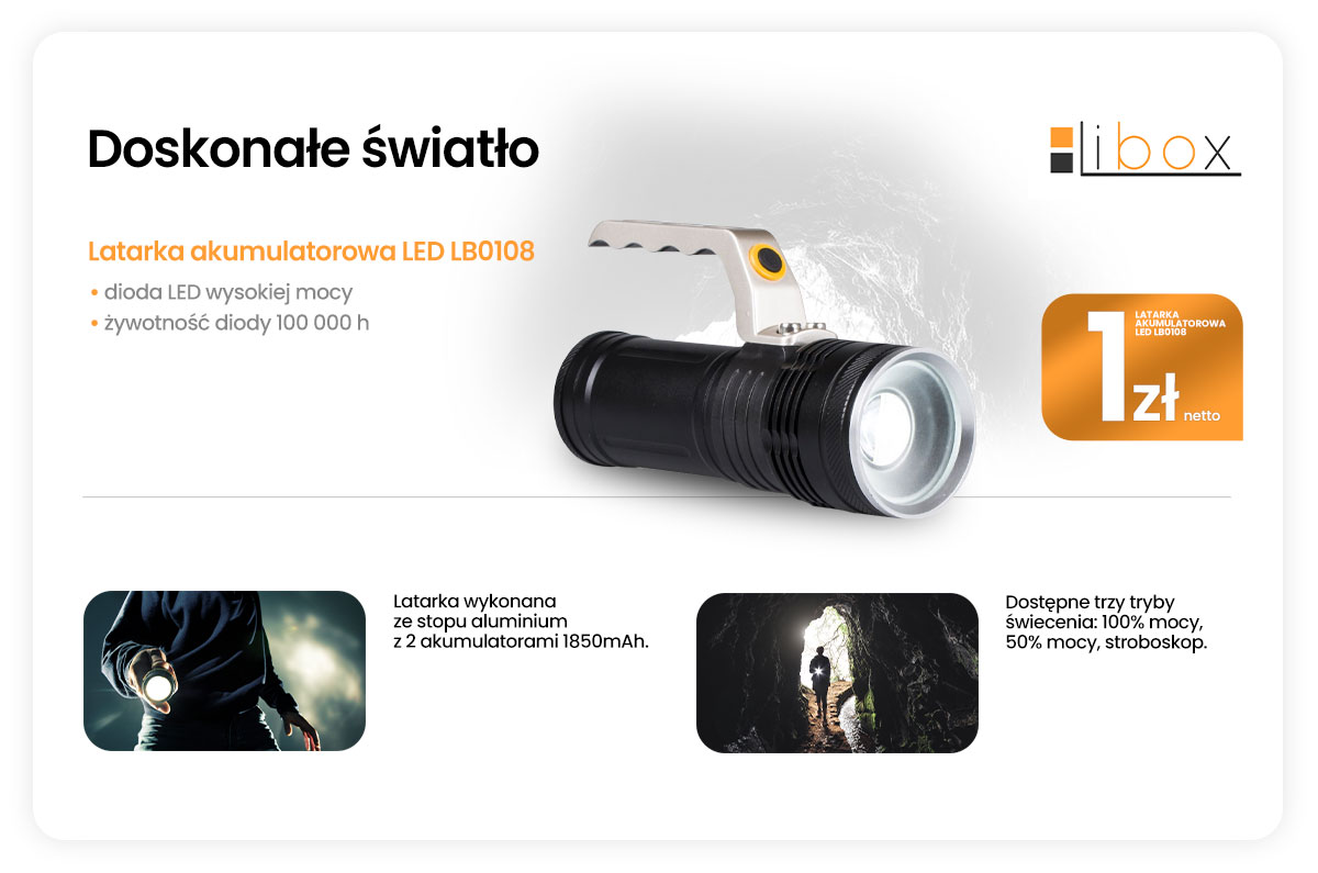 Latarka akumulatorowa LED w promocji LIBOX Wysyłamy produkty w 24h