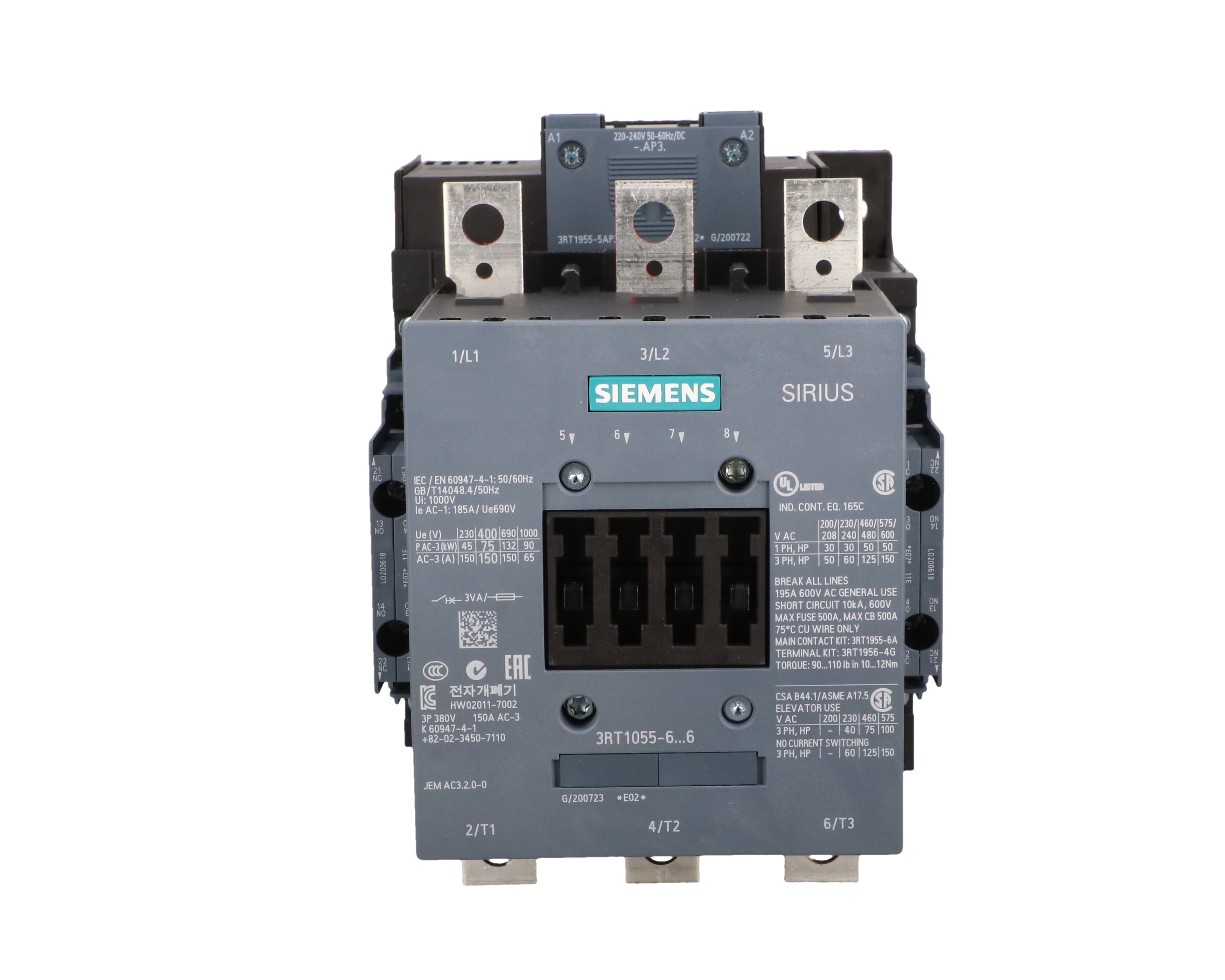 Stycznik mocy 150A 3P 220-240V AC 2Z 2R S6 3RT1055-6AP36 – SIEMENS | TIM SA
