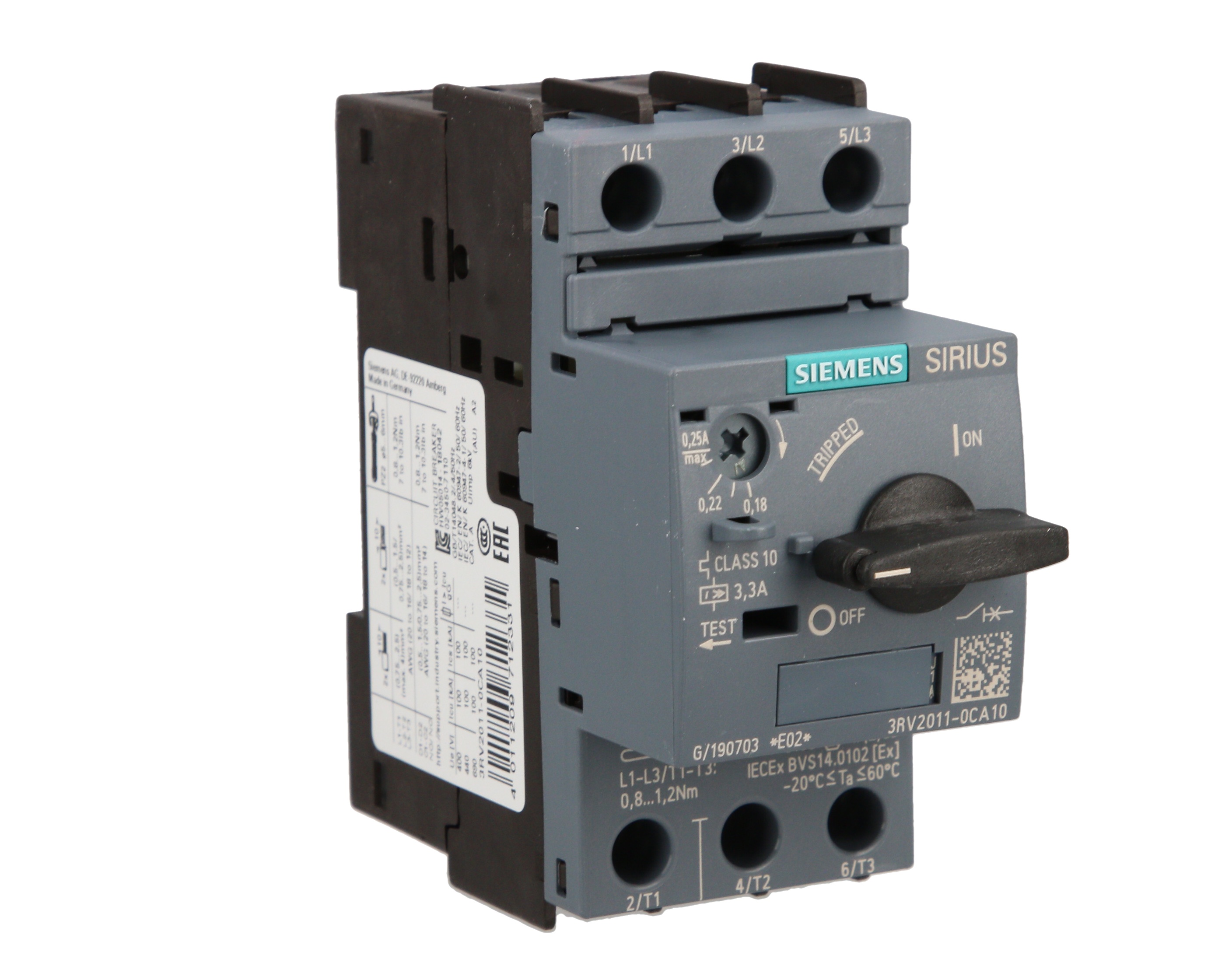 Wyłącznik silnikowy 3P 0,06kW 0,18-0,25A S00 3RV2011-0CA10 – SIEMENS ...