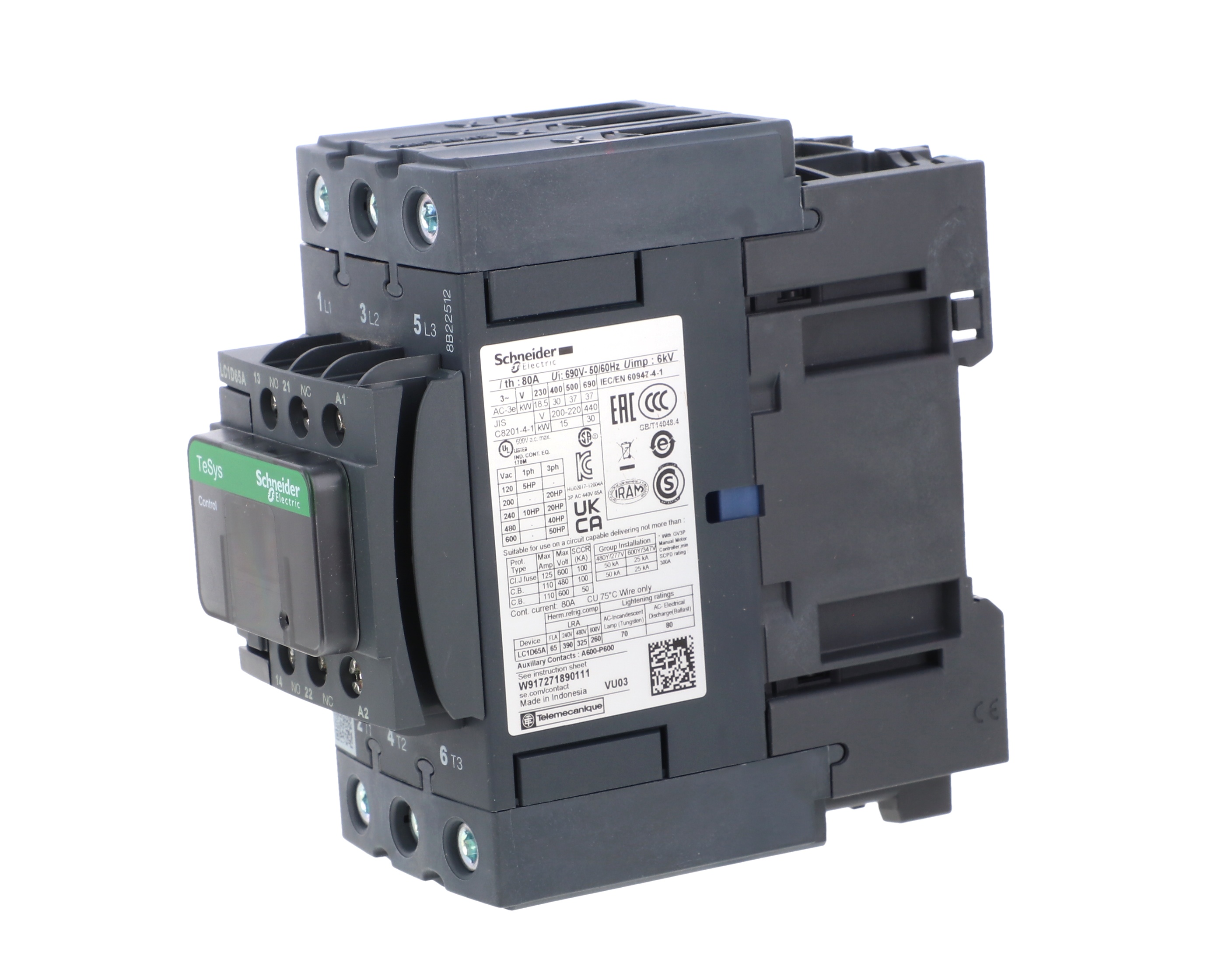 TeSys Deca Stycznik mocy 65A 3P 110V AC 1Z 1R LC1D65AF7 – Schneider ...