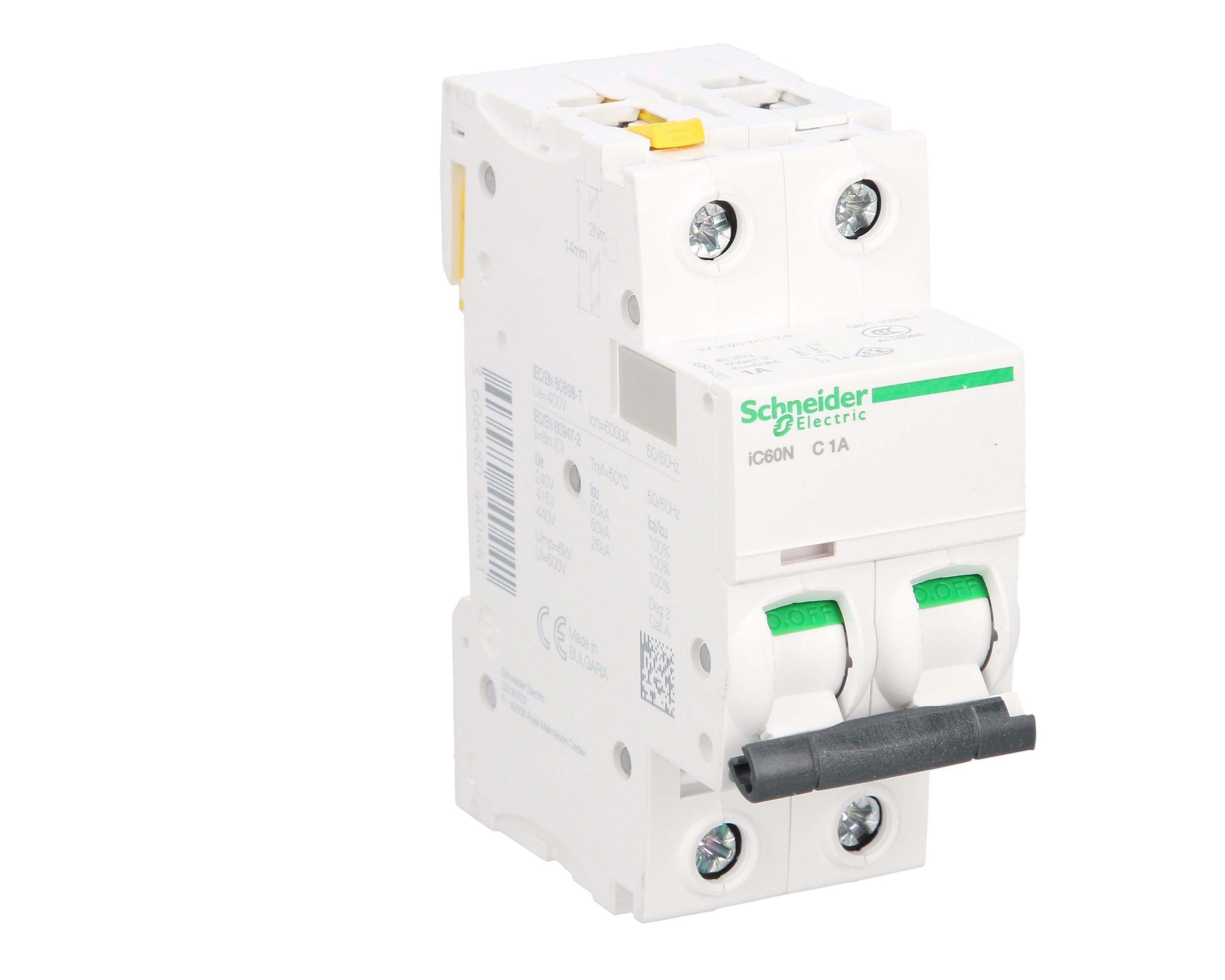 Wyłącznik nadprądowy 2P C 1A 6kA AC iC60N-C1-2 A9F04201 – Schneider | TIM SA