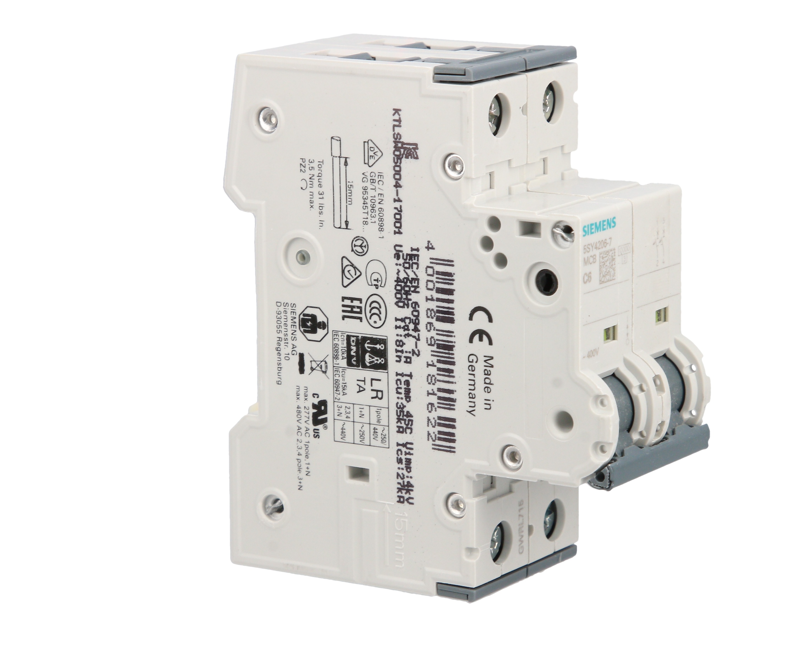 Wyłącznik nadprądowy 2P C 6A 10kA SENTRON 5SY4206-7 – SIEMENS | TIM SA