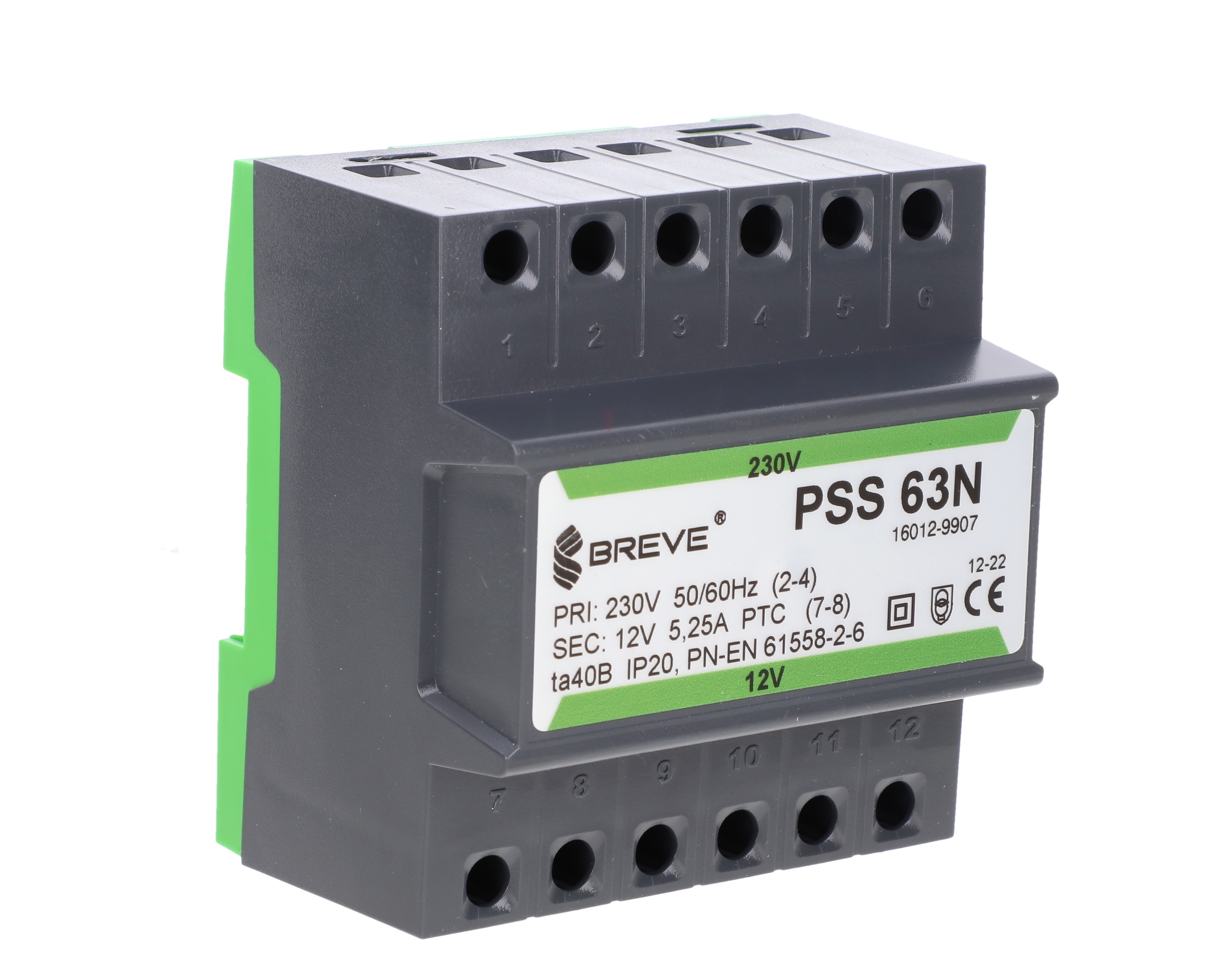 Transformator 1-fazowy modułowy PSS 63N 63VA 230/12V /na szynę/ 16012 ...