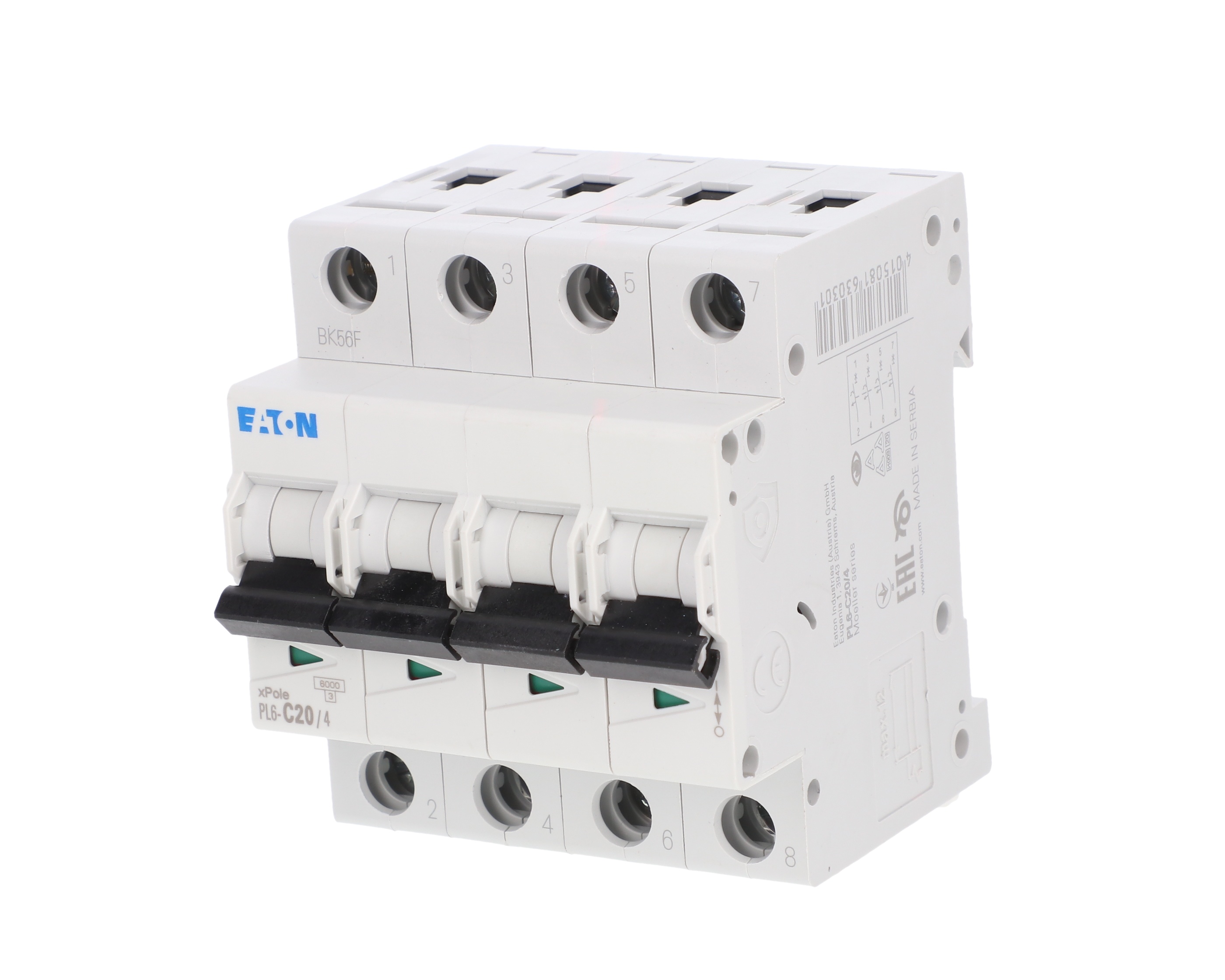 Wyłącznik nadprądowy 4P C 20A 6kA AC PL6-C20/4 166522 – EATON | TIM SA