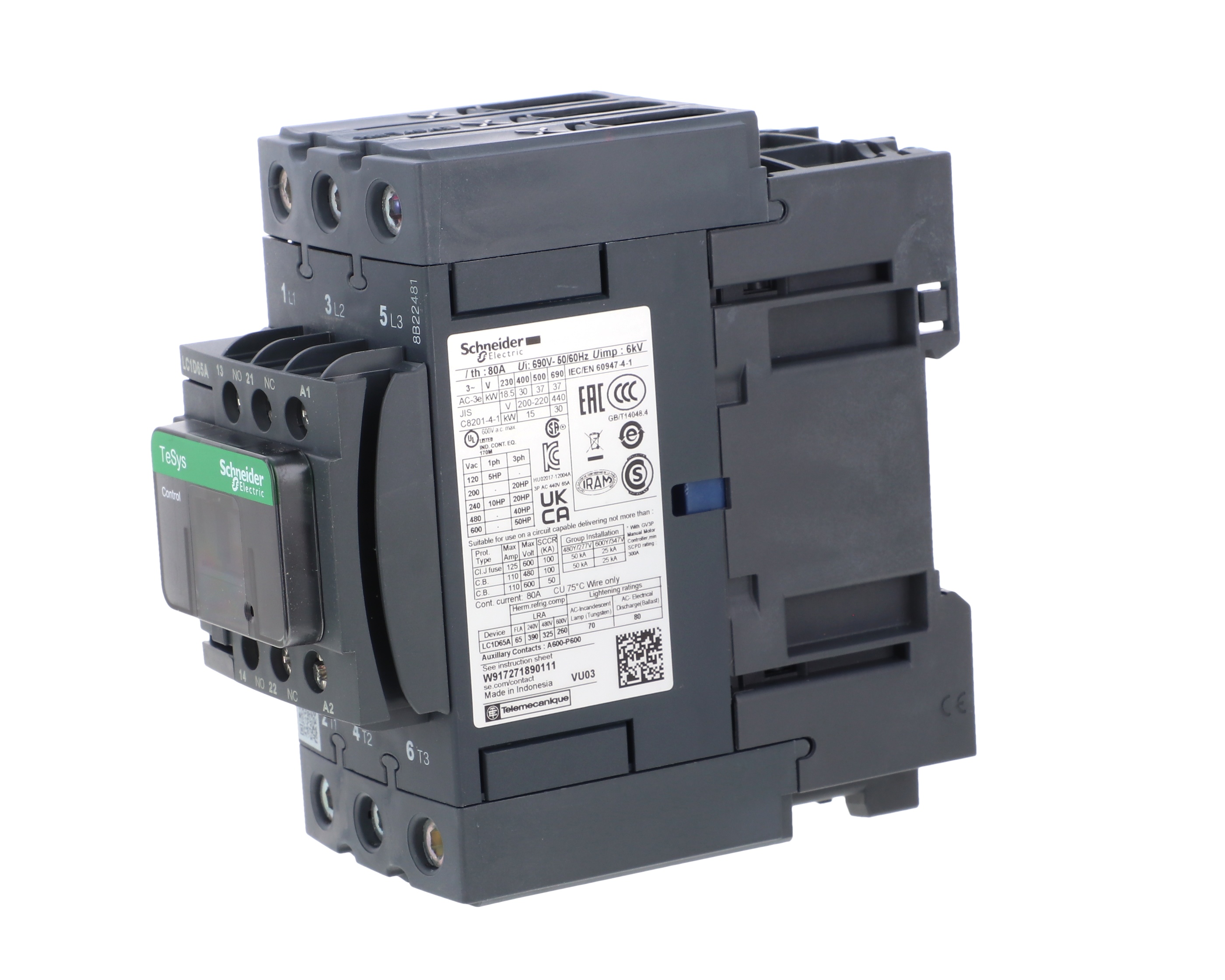 TeSys Deca Stycznik mocy 65A 3P 230V AC 1Z 1R (EVK) LC1D65AP7 ...