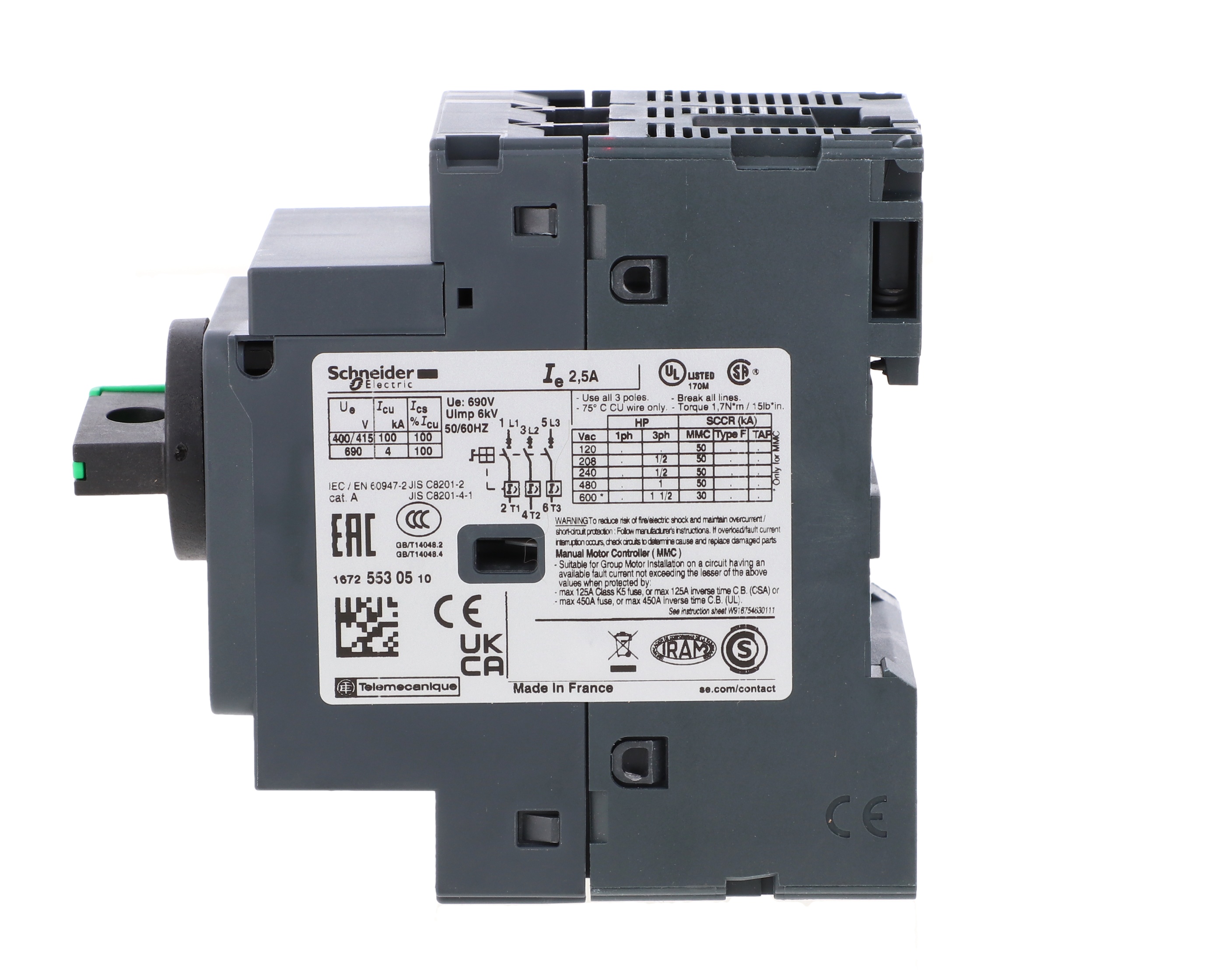 TeSys Deca Wyłącznik silnikowy 3P 0,75kW 2,5A GV2L07 – Schneider | TIM SA