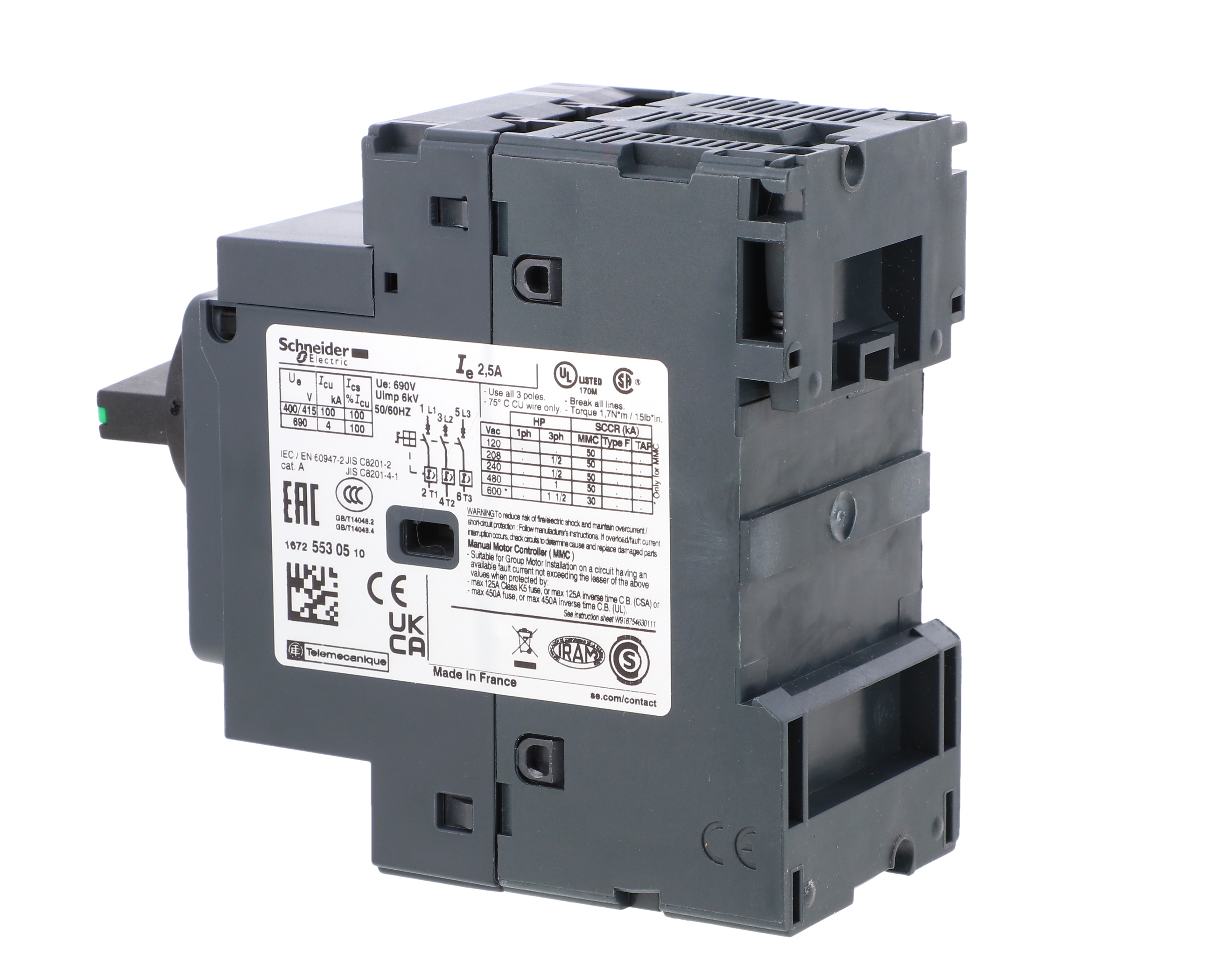 TeSys Deca Wyłącznik silnikowy 3P 0,75kW 2,5A GV2L07 – Schneider | TIM SA