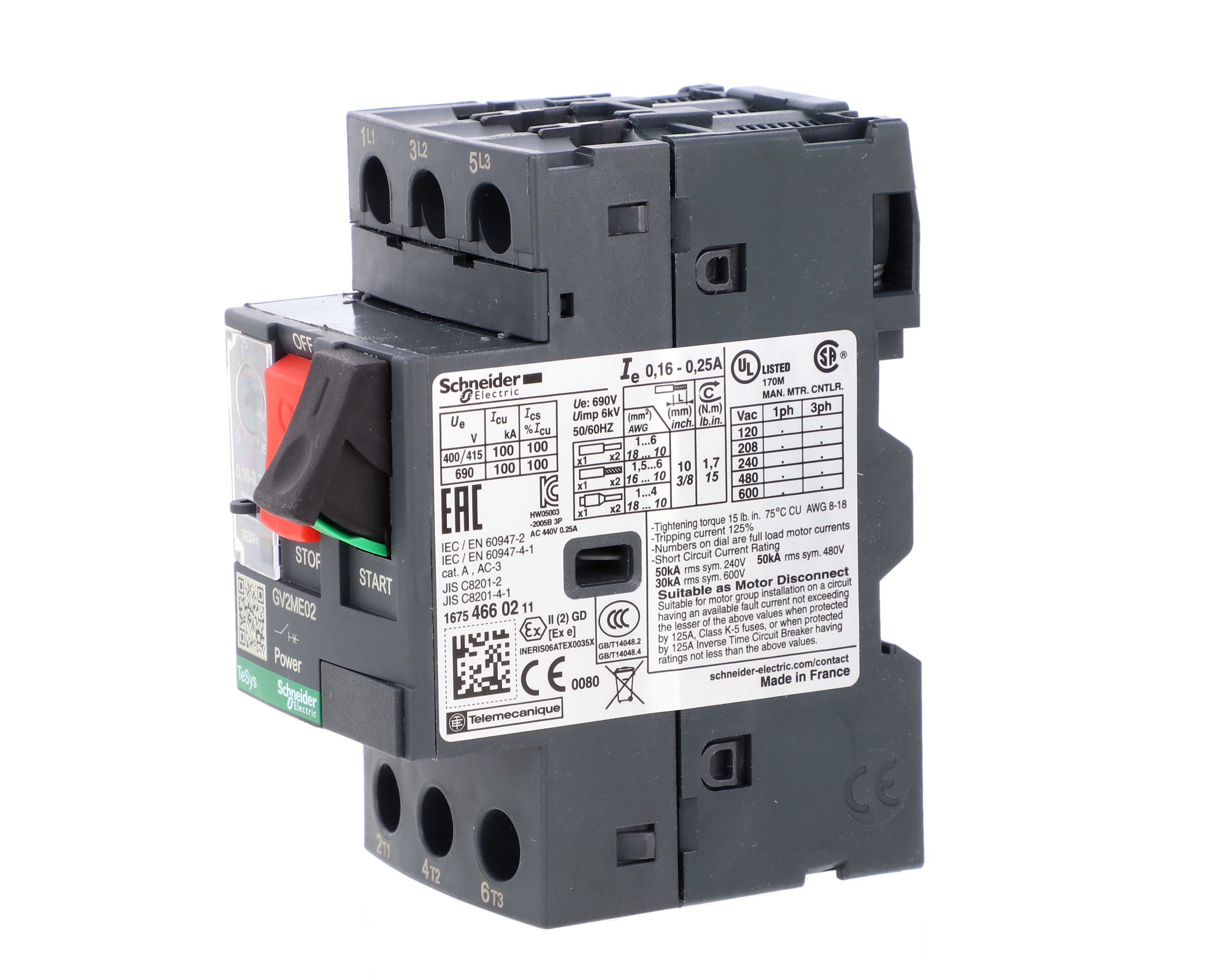 TeSys Deca Wyłącznik silnikowy 3P 0,06kW 0,16-0,25A GV2ME02 – Schneider ...