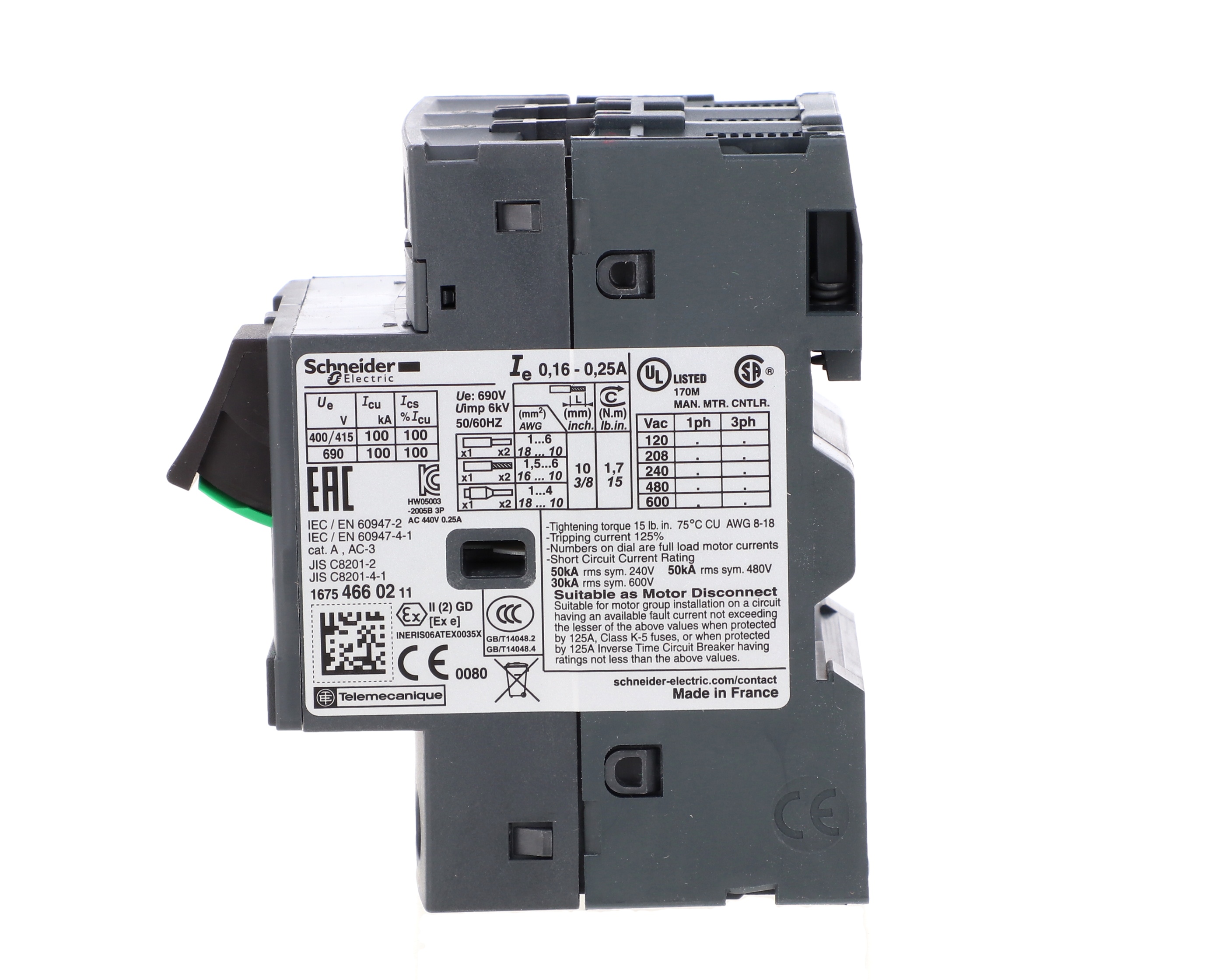 TeSys Deca Wyłącznik silnikowy 3P 0,06kW 0,16-0,25A GV2ME02 – Schneider ...